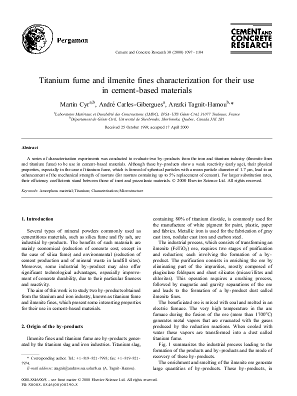 (PDF) Titanium fume and ilmenite fines characterization for their use ...