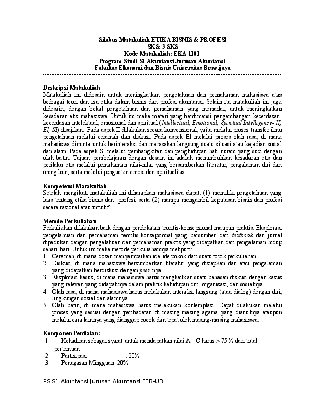 (DOC) Silabus Matakuliah ETIKA BISNIS & PROFESI