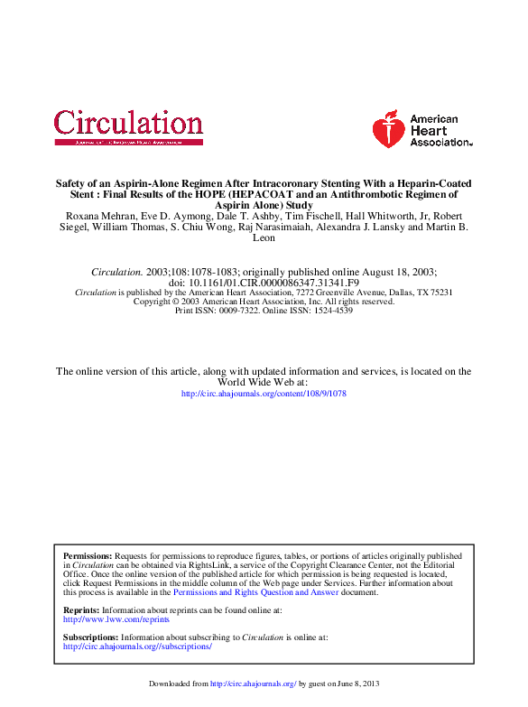 (PDF) Safety of an Aspirin-Alone Regimen After Intracoronary Stenting ...