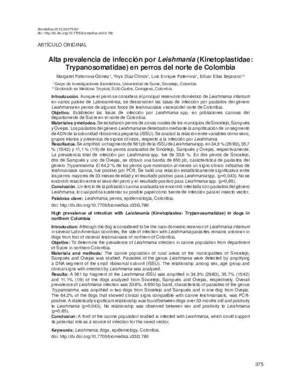 (PDF) Alta prevalencia de infección por Leishmania (Kinetoplastidae ...