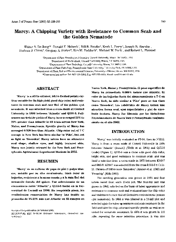 (PDF) Marcy: A chipping variety with resistance to common scab and the ...