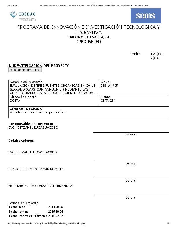 (PDF) INFORME FINAL DE PROYECTOS DE INNOVACION E INVESTIGACION TECNOLOGICA Y EDUCATIVA