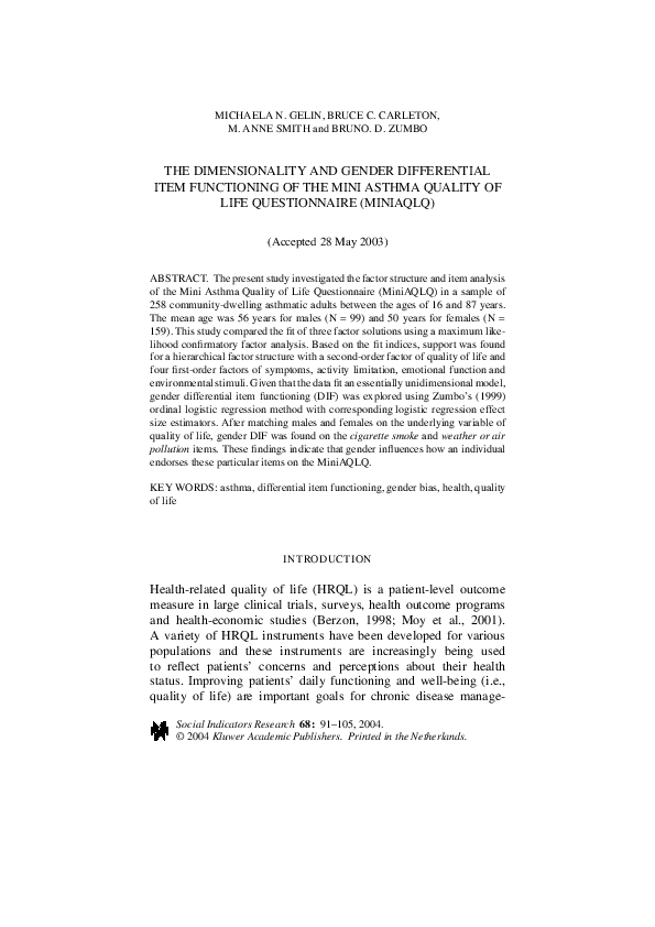 (PDF) The Dimensionality and Gender Differential Item Functioning of ...