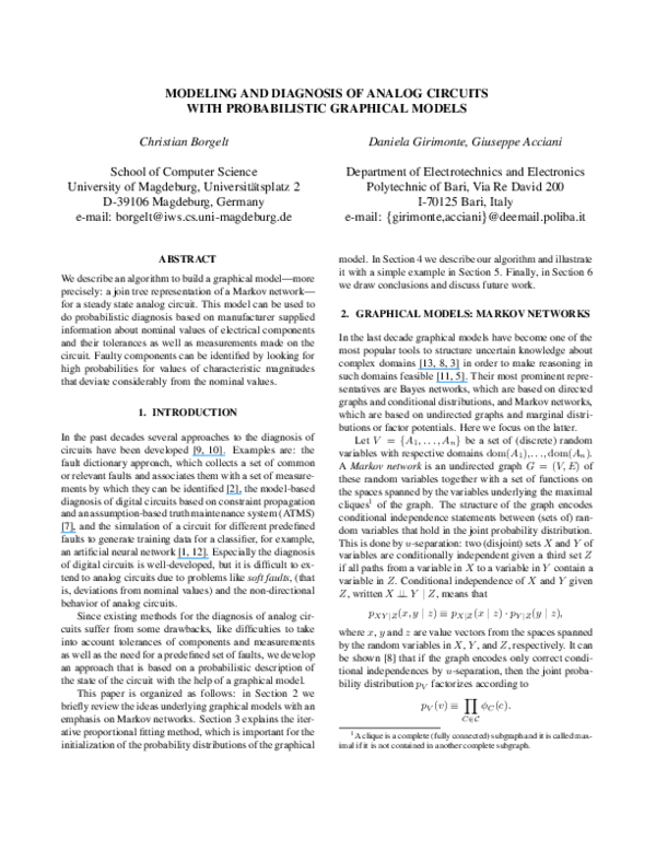 (PDF) Modeling and diagnosis of analog circuits with probabilistic graphical models