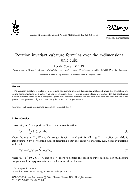 (PDF) Rotation invariant cubature formulas over the n-dimensional unit cube