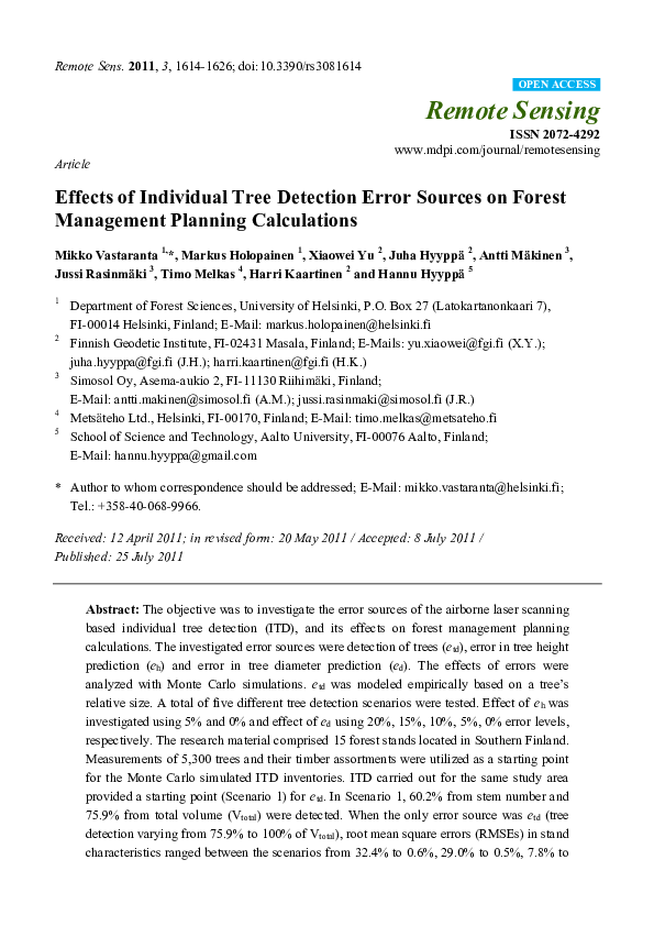 (PDF) Effects of Individual Tree Detection Error Sources on Forest ...
