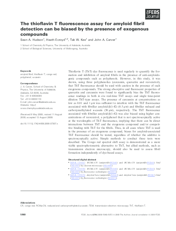 (PDF) The thioflavin T fluorescence assay for amyloid fibril detection ...