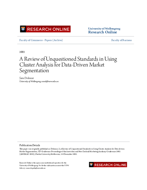 (PDF) A review of unquestioned standards in using cluster analysis for ...