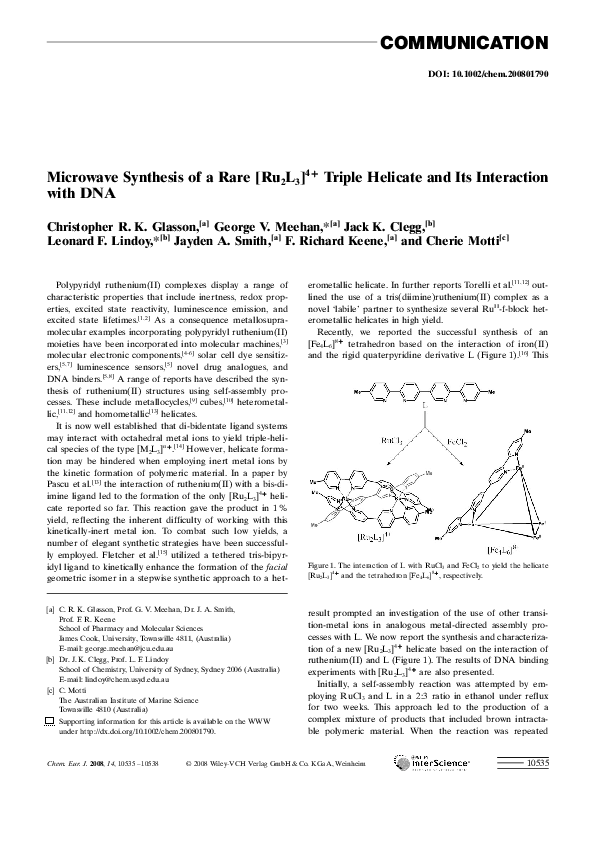 (PDF) Microwave Synthesis of a Rare [Ru2L3]4+ Triple Helicate and Its ...