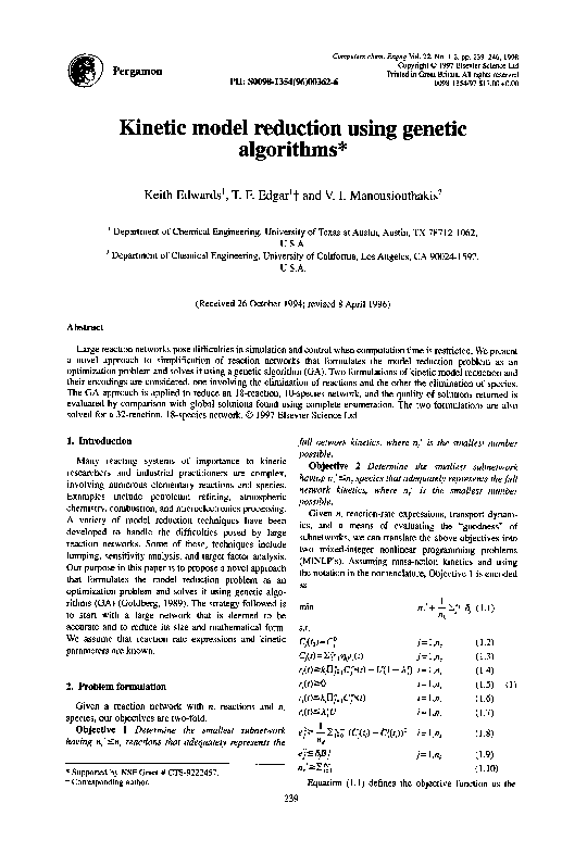 (PDF) Kinetic model reduction using genetic algorithms