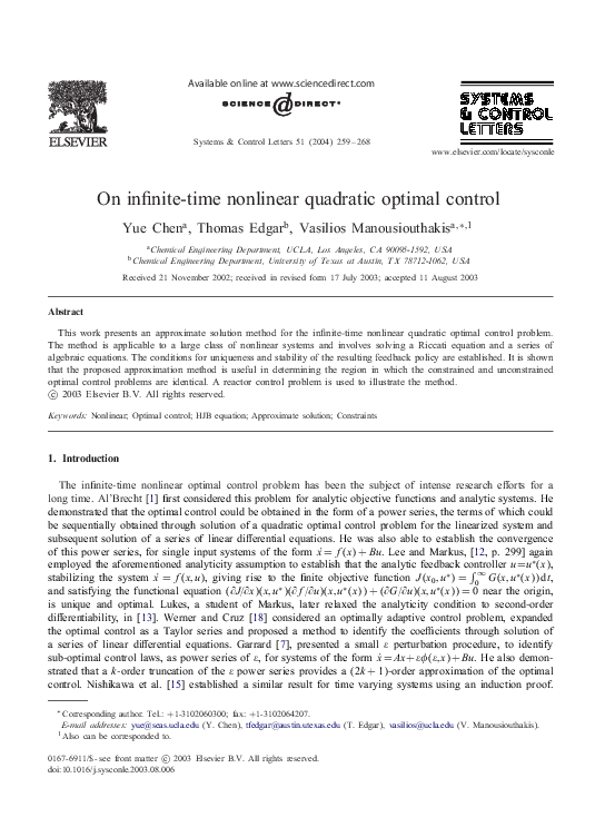 (PDF) On infinite-time nonlinear quadratic optimal control