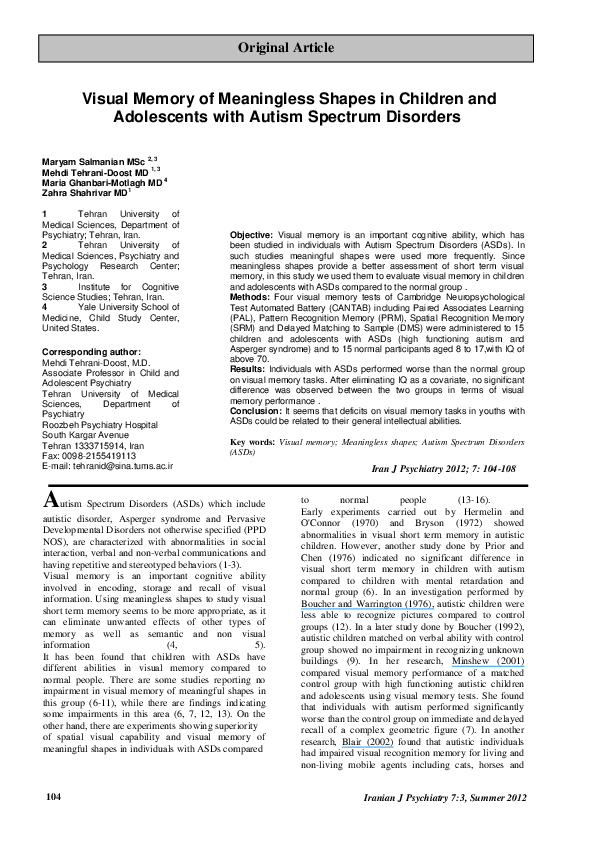 (PDF) Visual memory of meaningless shapes in children and adolescents ...