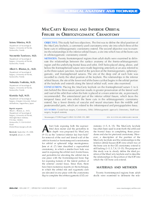 (PDF) MacCarty Keyhole and Inferior Orbital Fissure in Orbitozygomatic ...
