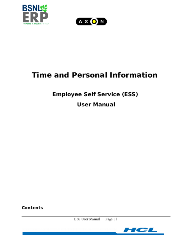 (DOC) Time and Personal Information Employee Self Service (ESS) User Manual