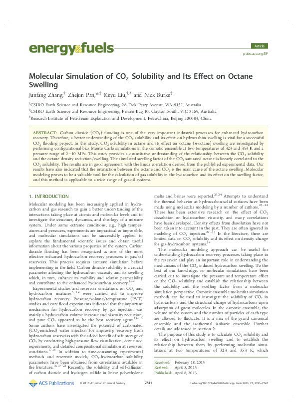 (PDF) Molecular Simulation of CO 2 Solubility and Its Effect on Octane ...