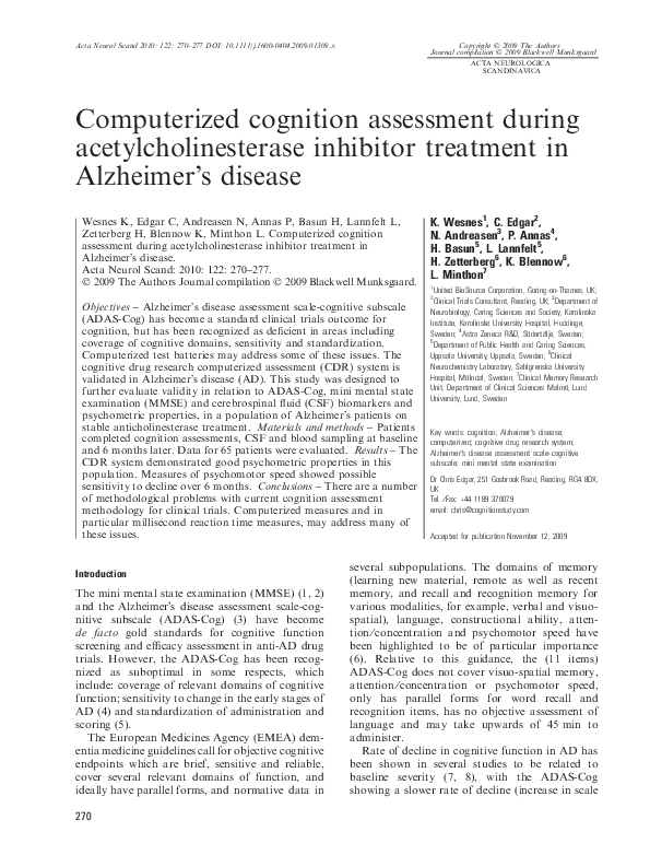 (PDF) Computerized cognition assessment during acetylcholinesterase ...