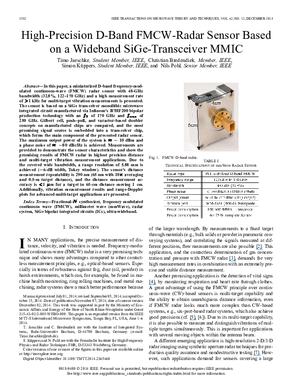 (PDF) High-Precision D-Band FMCW-Radar Sensor Based on a Wideband SiGe ...