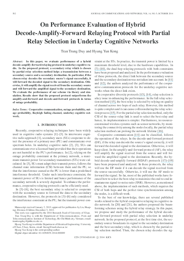 Pdf On Performance Evaluation Of Hybrid Decode Amplify Forward Relaying Protocol With Partial