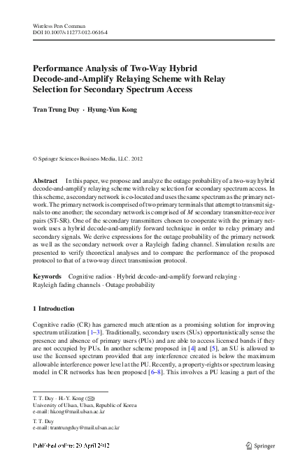 Pdf Performance Analysis Of Two Way Hybrid Decode And Amplify Relaying Scheme With Relay
