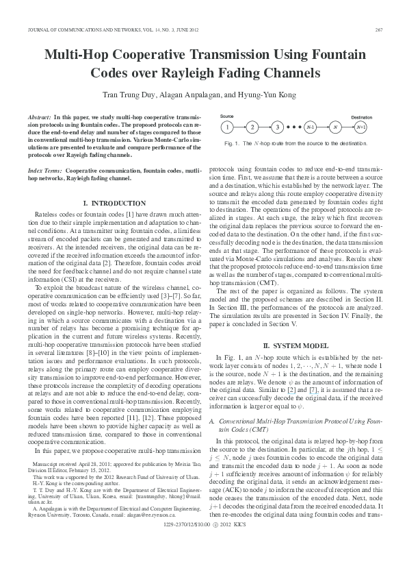 (PDF) Multi-hop cooperative transmission using fountain codes over Rayleigh fading channels
