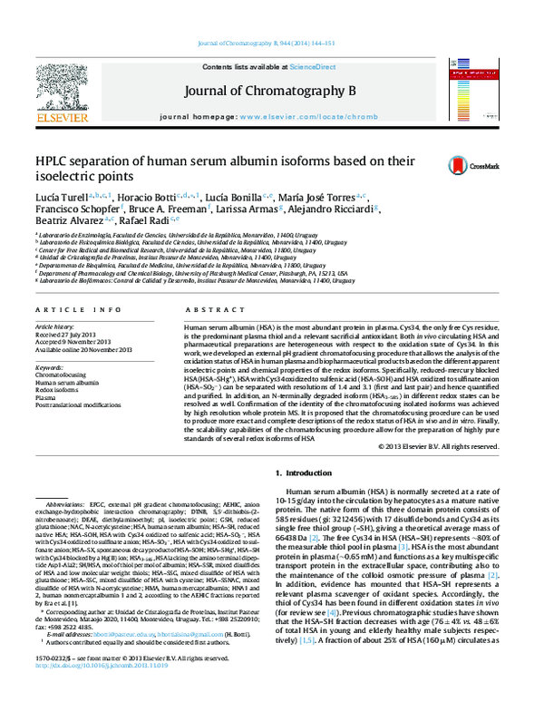 (PDF) HPLC separation of human serum albumin isoforms based on their ...