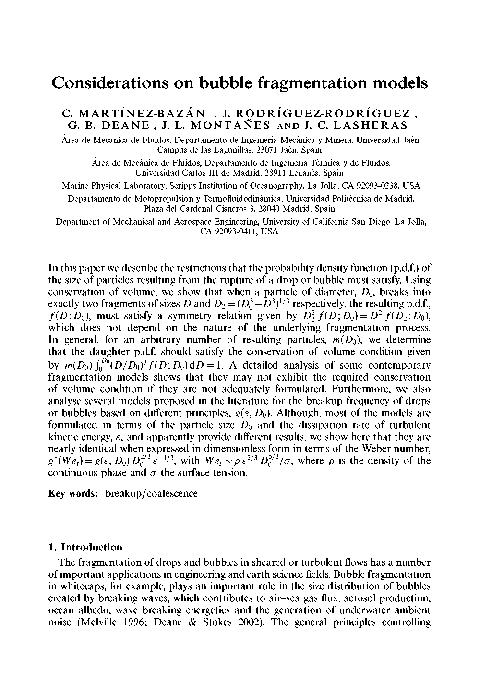 (PDF) Considerations on bubble fragmentation models