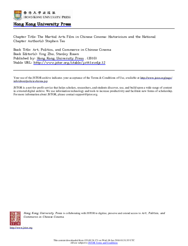 (PDF) The martial arts film in Chinese cinema: Historicism and the national