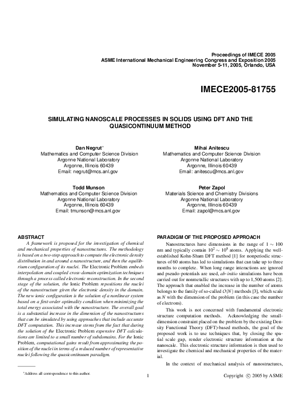 (PDF) Simulating Nanoscale Processes in Solids Using DFT and the Quasicontinuum Method