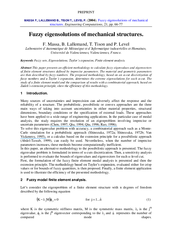 (PDF) Fuzzy eigensolutions of mechanical structures