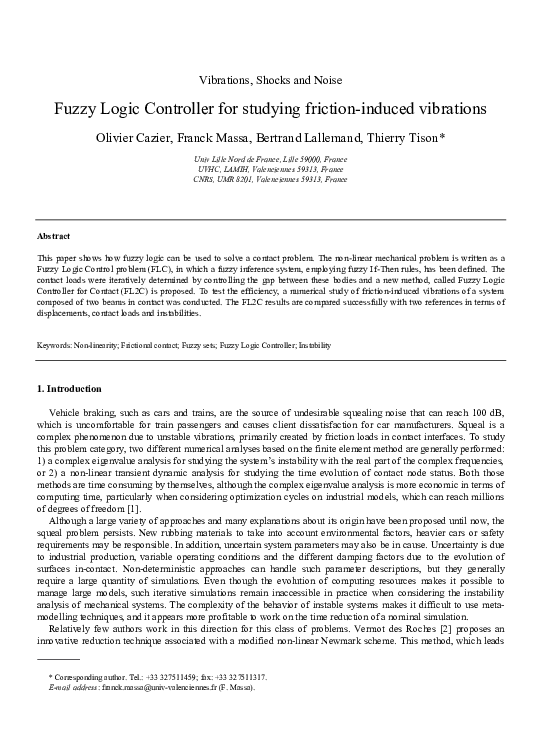 Pdf Fuzzy Logic Controller For Friction Vibrations
