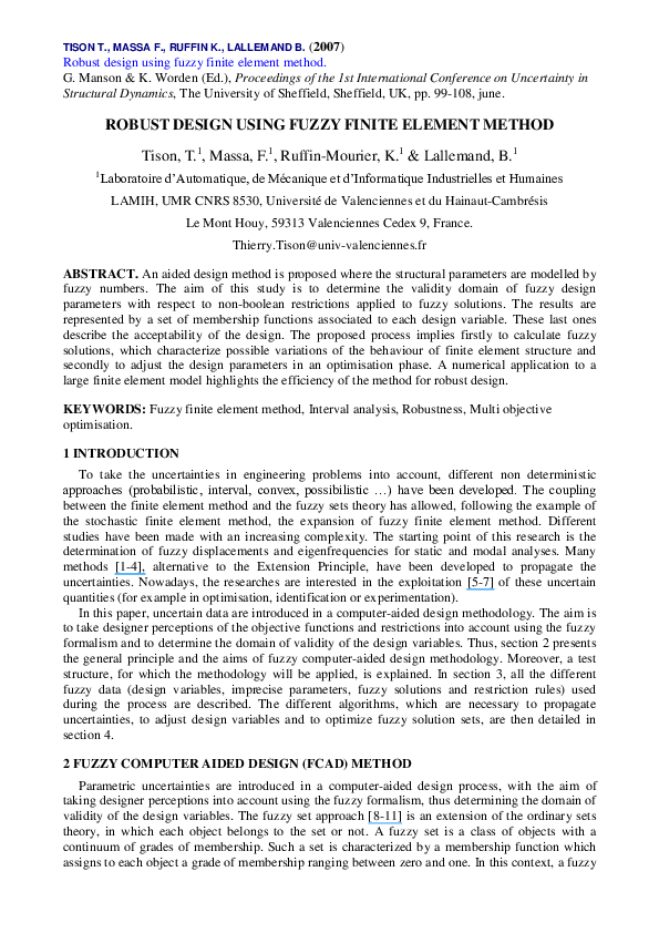 Pdf Robust Design Using Fuzzy Finite Element Method