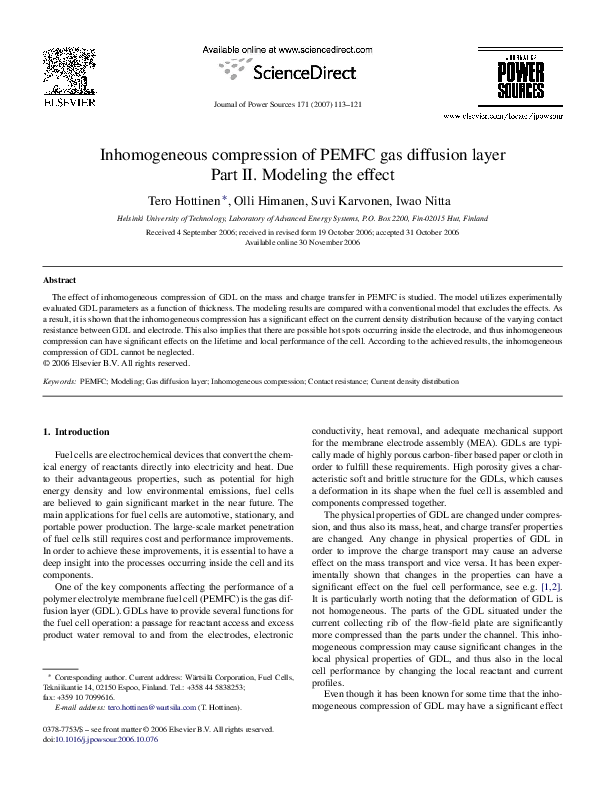 (PDF) Inhomogeneous compression of PEMFC gas diffusion layer