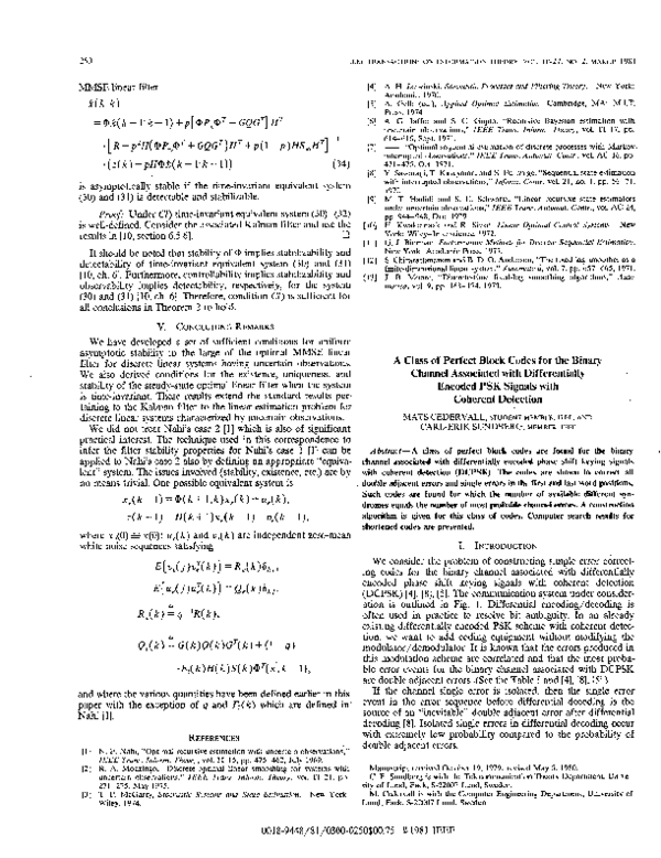 (PDF) A class of perfect block codes for the binary channel associated with differentially ...