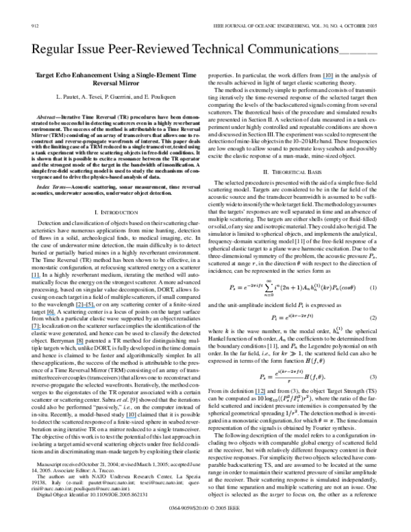 (PDF) Target Echo Enhancement Using a Single-Element Time Reversal Mirror