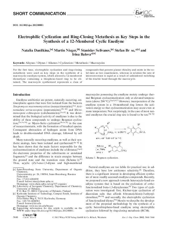 (PDF) Electrophilic Cyclization and Ring-Closing Metathesis as Key ...