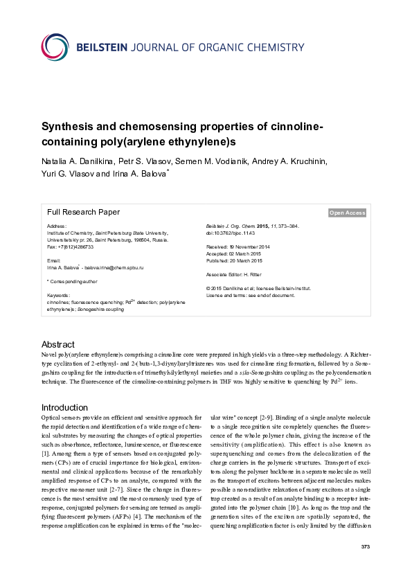 (PDF) Synthesis and chemosensing properties of cinnoline-containing ...