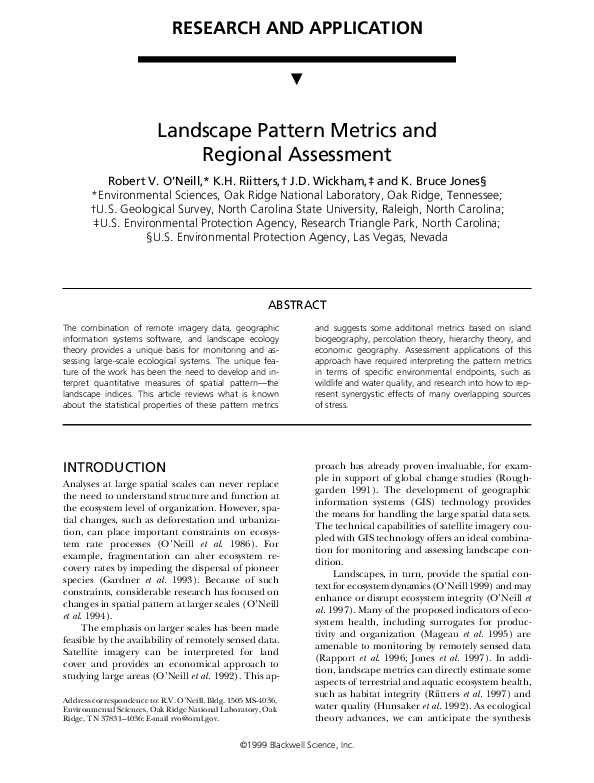 (PDF) Landscape Pattern Metrics and Regional Assessment