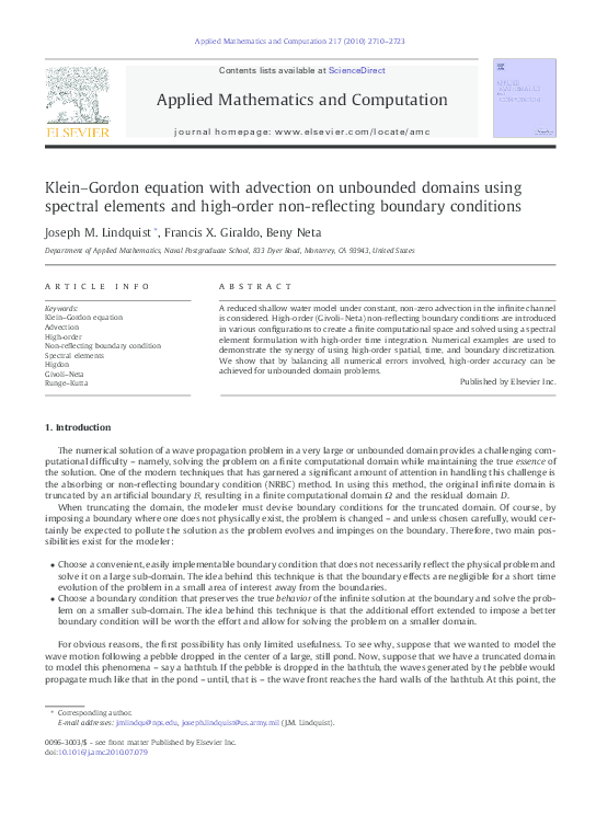 Pdf Klein Gordon Equation With Advection On Unbounded Domains Using Spectral Elements And High