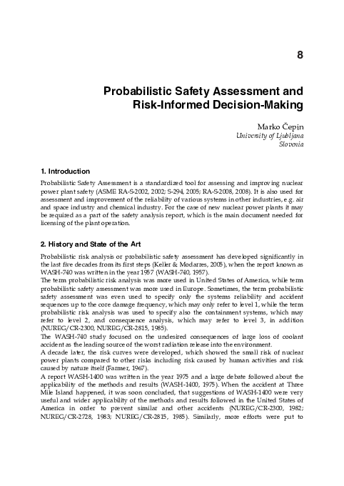 (PDF) Probabilistic Safety Assessment and Risk-Informed Decision-Making