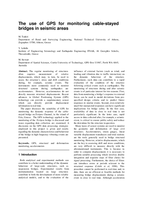 (PDF) The use of GPS for monitoring cable-stayed bridges in seismic areas
