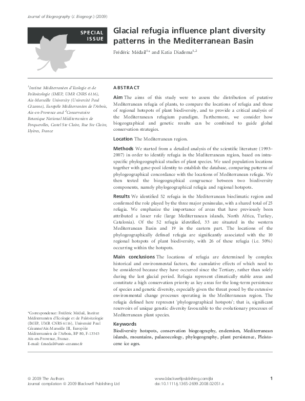 Glacial refugia influence plant diversity patterns in the Mediterranean ...