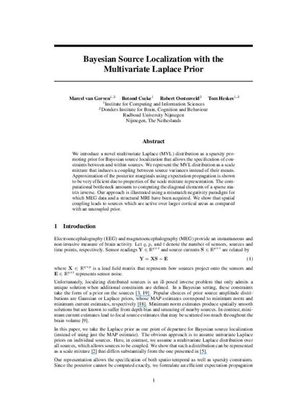 Pdf Bayesian Source Localization With The Multivariate Laplace Prior