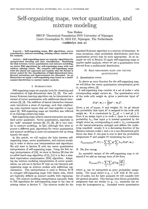 (PDF) Self-organizing maps, vector quantization, and mixture modeling | Tom Heskes - Academia.edu