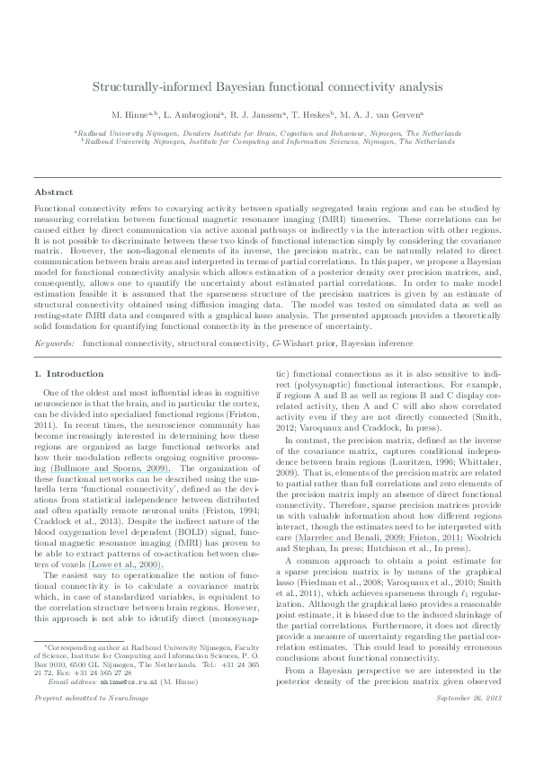 (PDF) Structurally-informed Bayesian functional connectivity analysis