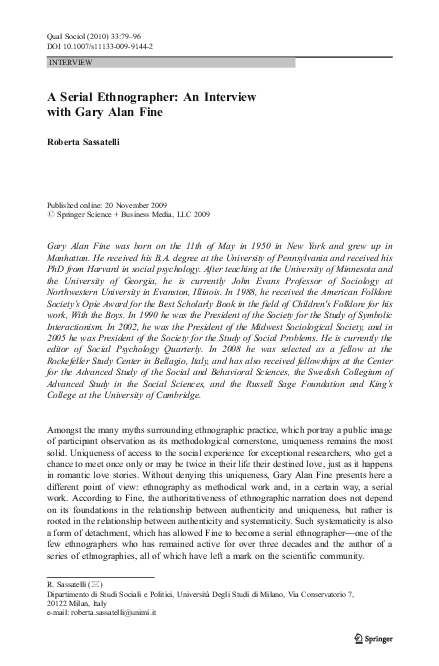 (PDF) A Serial Ethnographer. An Interview with Gary Alan Fine By ...