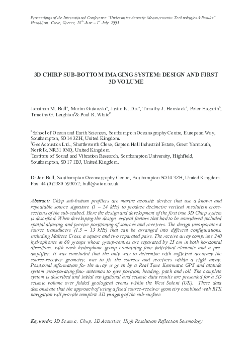 (PDF) 3D chirp sub-bottom imaging system: design and first 3D volume