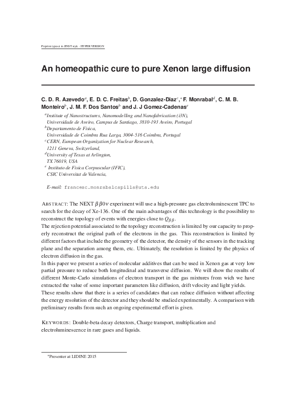 (PDF) An homeopathic cure to pure Xenon large diffusion