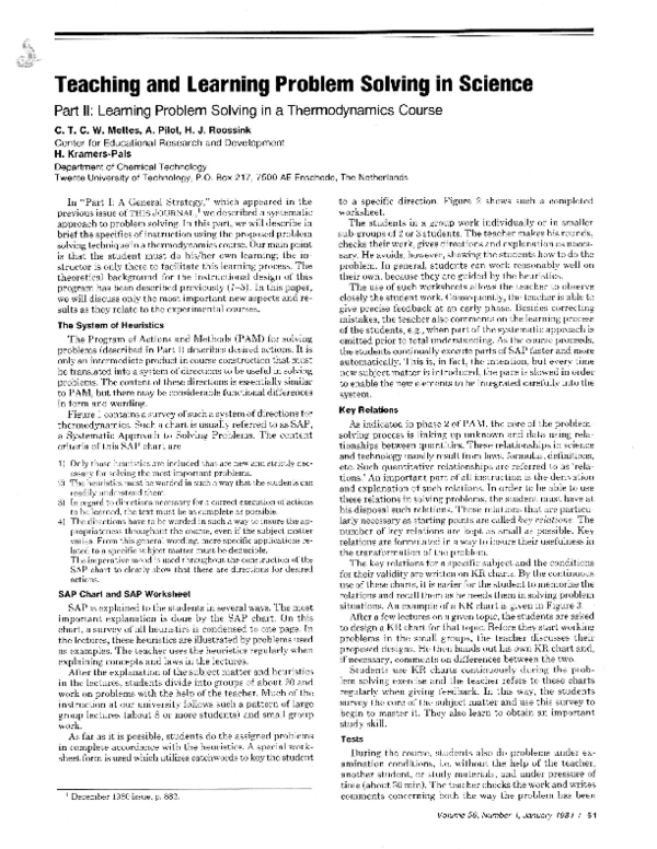 (PDF) Teaching and learning problem solving in science. Part I: A ...