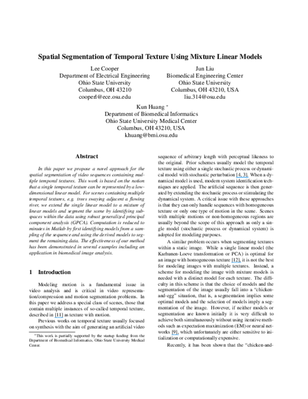Pdf Spatial Segmentation Of Temporal Texture Using Mixture Linear Models