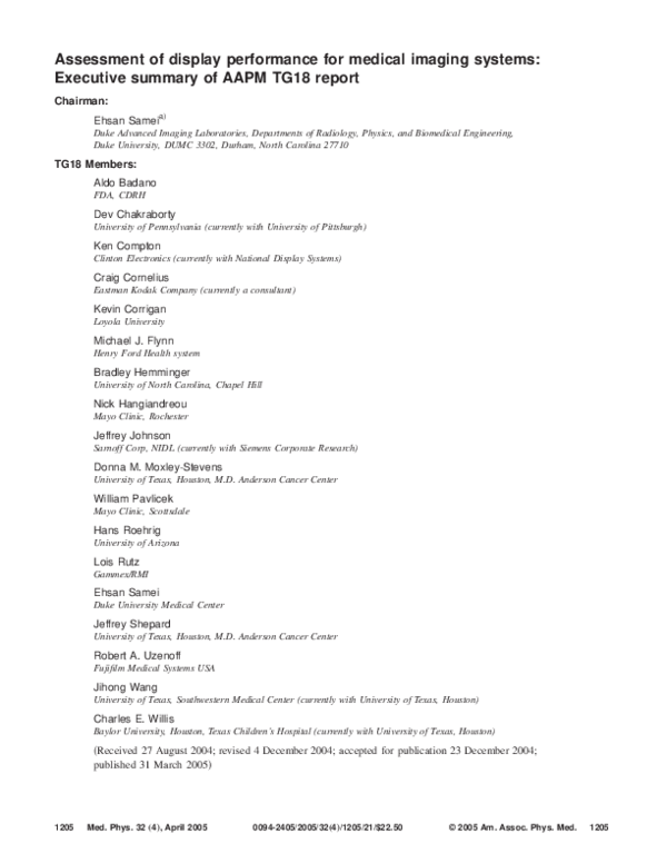 (PDF) Assessment of display performance for medical imaging systems ...